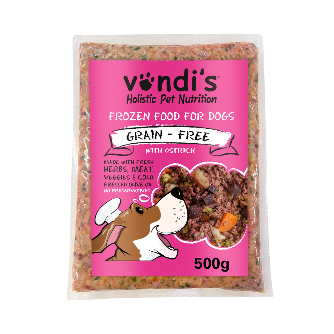 Vondi's Ostrich Grain Free for Dogs (500g) | Absolute Pets